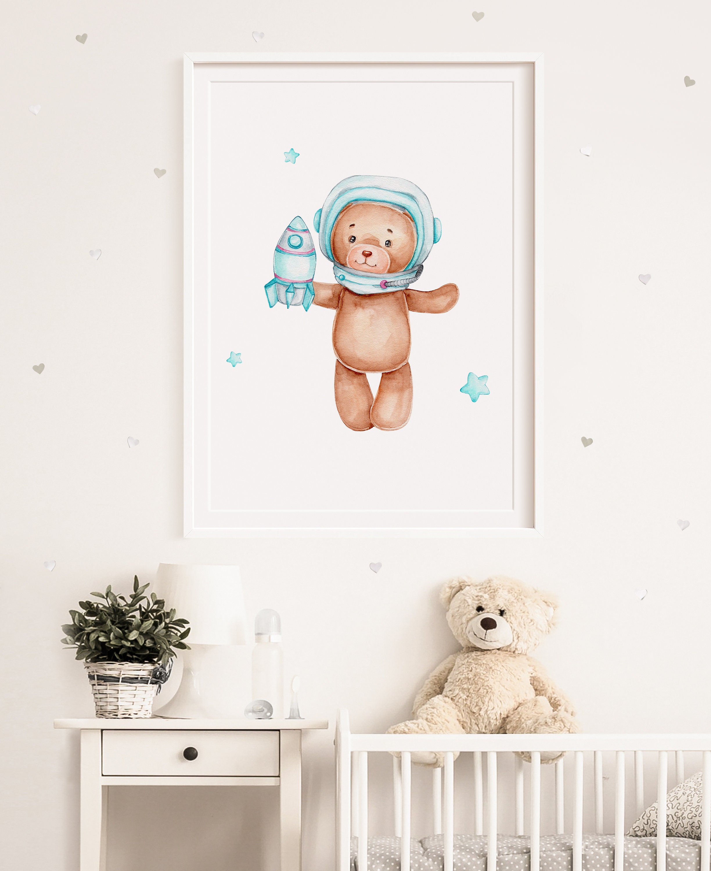 Space Teddy Bear With Rocket, Digital Prints, Nursery Boys Bedroom Wall ...