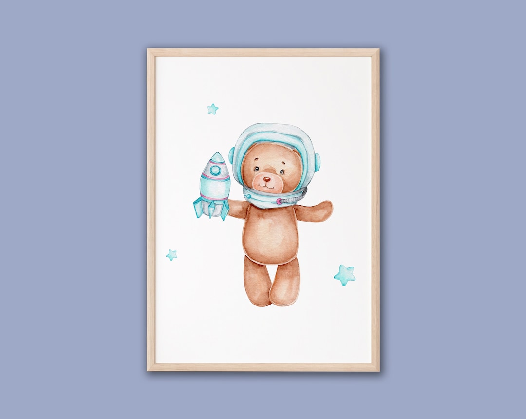 Space Teddy Bear With Rocket, Digital Prints, Nursery Boys Bedroom Wall ...