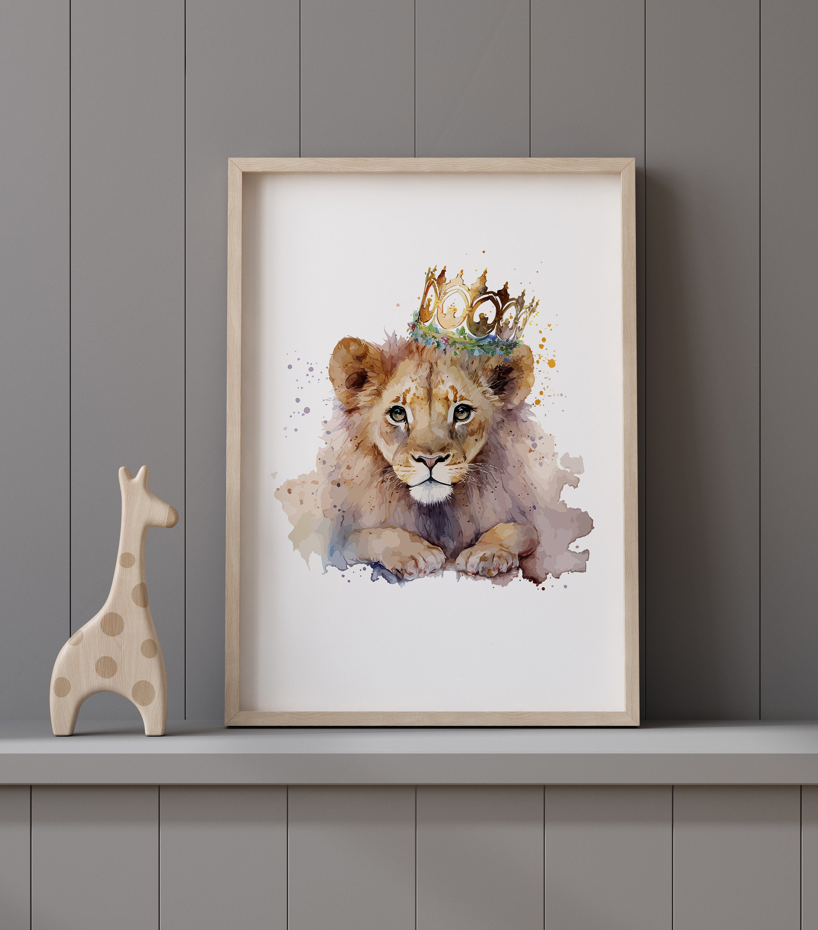 Lion Cub in Crown, PERSONALISED, Unframed Print, Nursery Children's ...