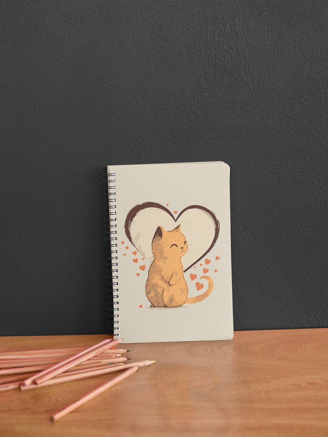 Cat and Heart Spiral Notebook, Cute Cat Journal, Cat Lovers Gift - Etsy