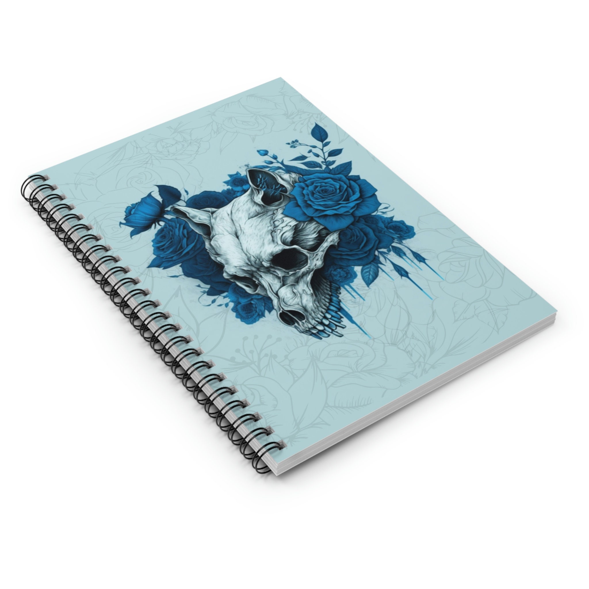 Spiral Notebook : Wolf Skull and Blue Roses, Skull and Roses Notebook ...