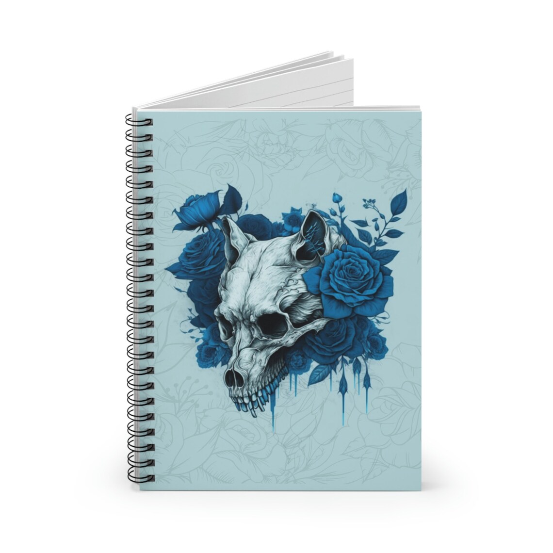 Spiral Notebook : Wolf Skull and Blue Roses, Skull and Roses Notebook ...
