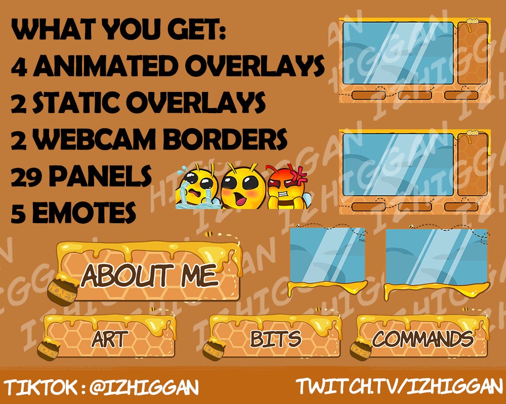 Cute Beehive and Honey Themed Twitch Bundles, Vtuber, Pngtuber, Twitch ...