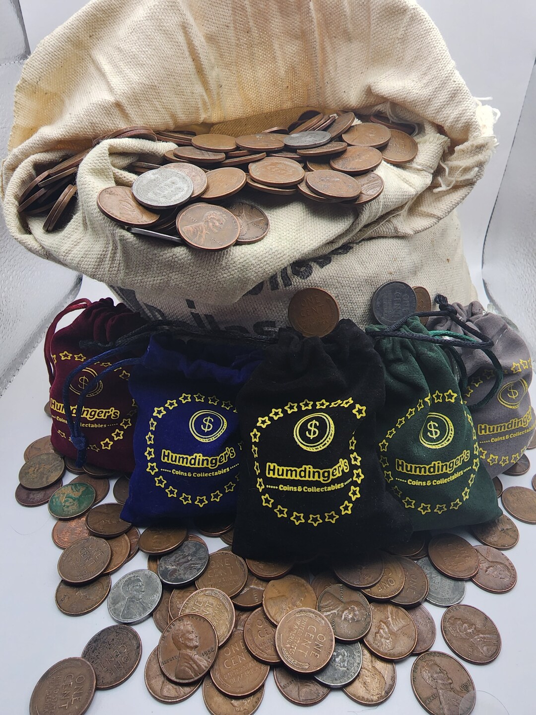 50 Unsearched Wheat Pennies in Velvet Bag AG-AU From Unsearched Large ...
