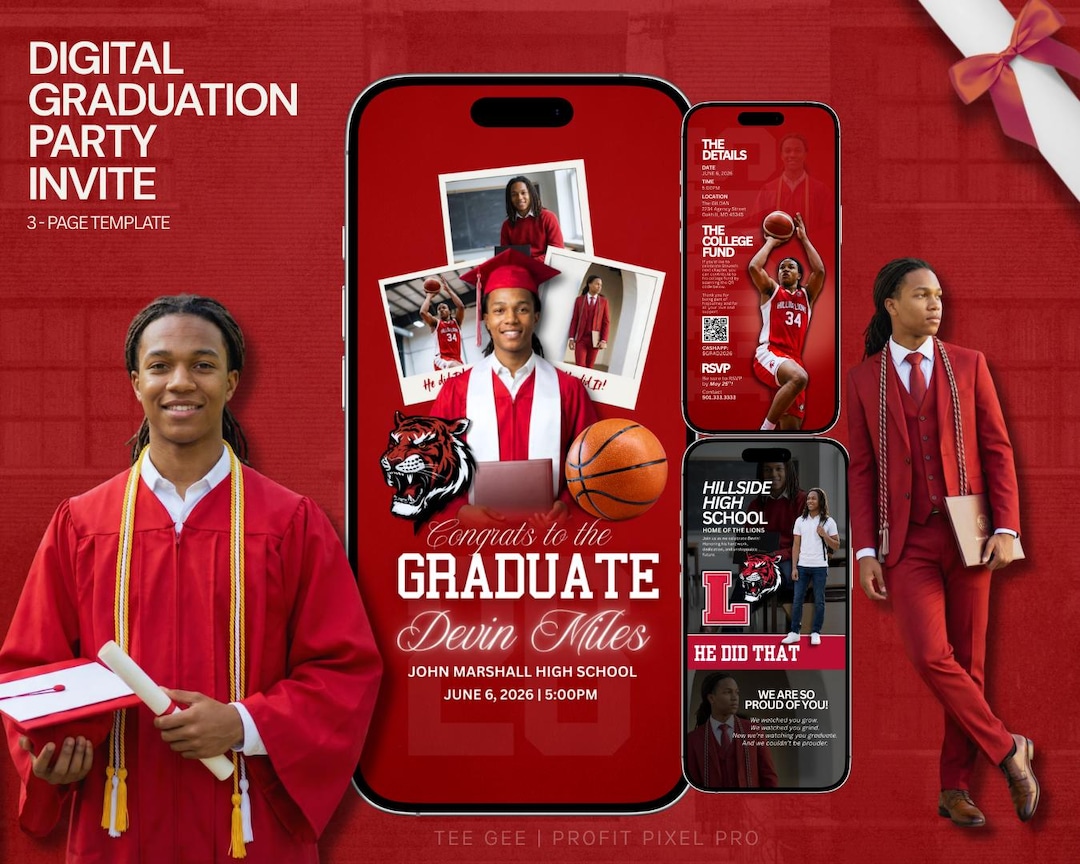 Editable Graduation Party Invitation Template | Red Sports Senior Photo ...