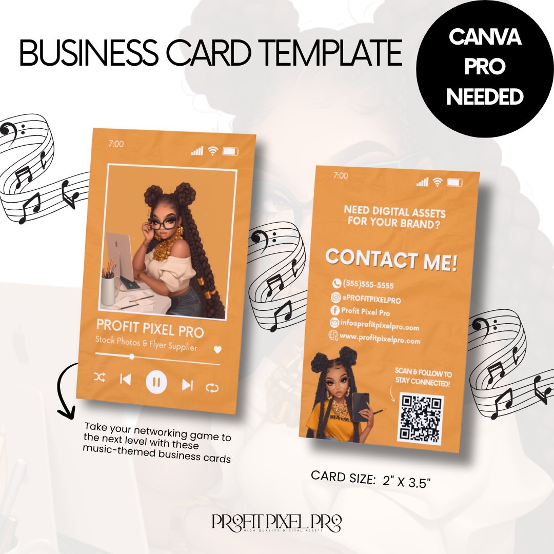 Business Card Canva Pro Template, QR Code Business Card, Music-theme ...
