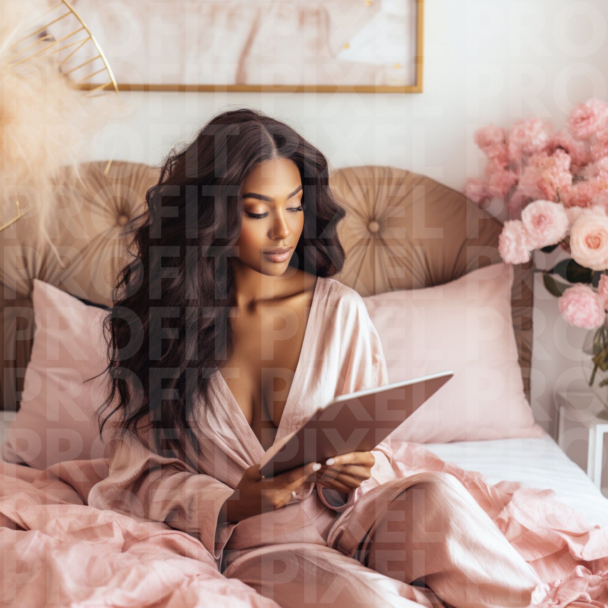 Black Woman Pink Luxe Home Office Photo Bundle, Lifestyle Social Media Images, Black Girl Luxury ...