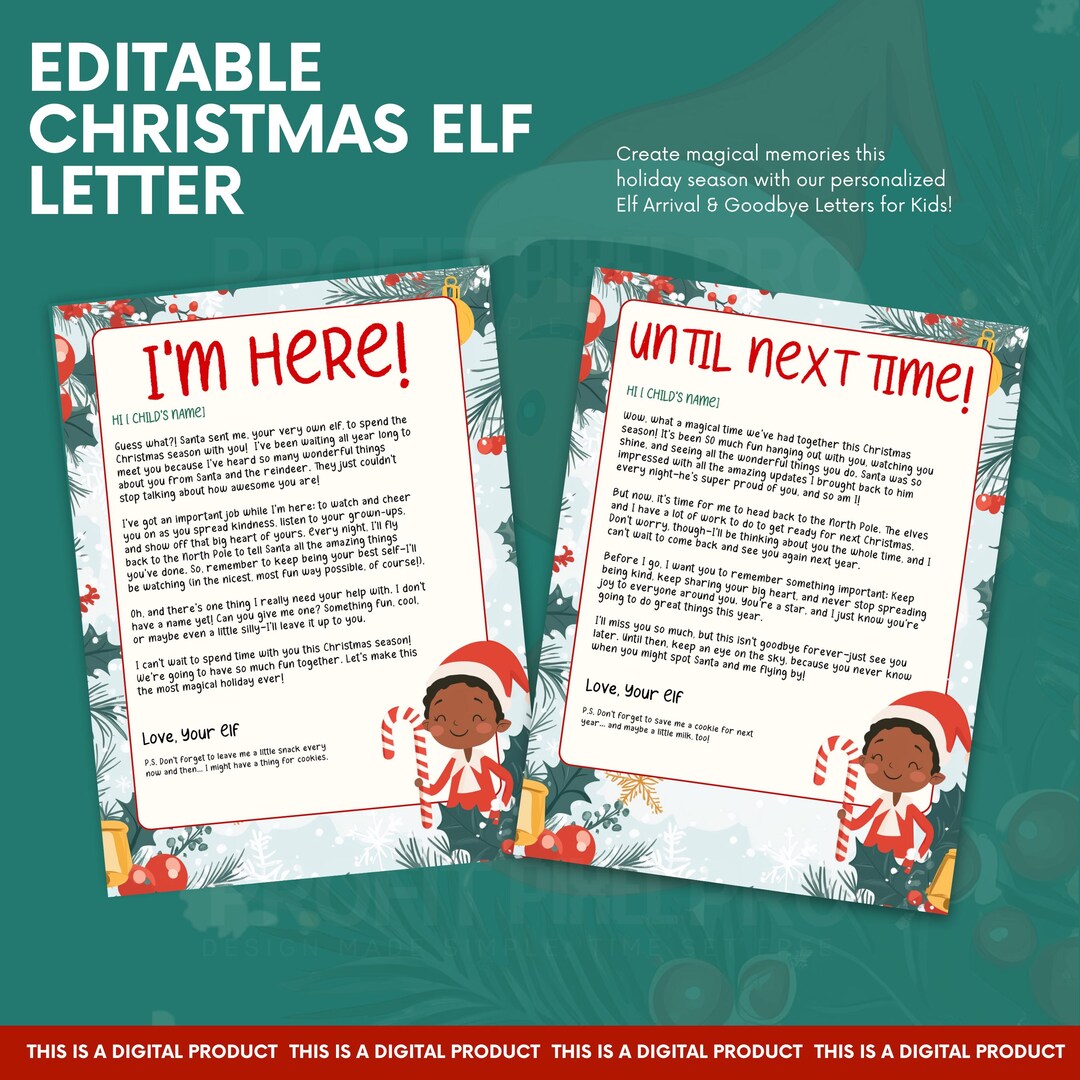 Carta de elfo editável para crianças, cartas de elfo preto ...