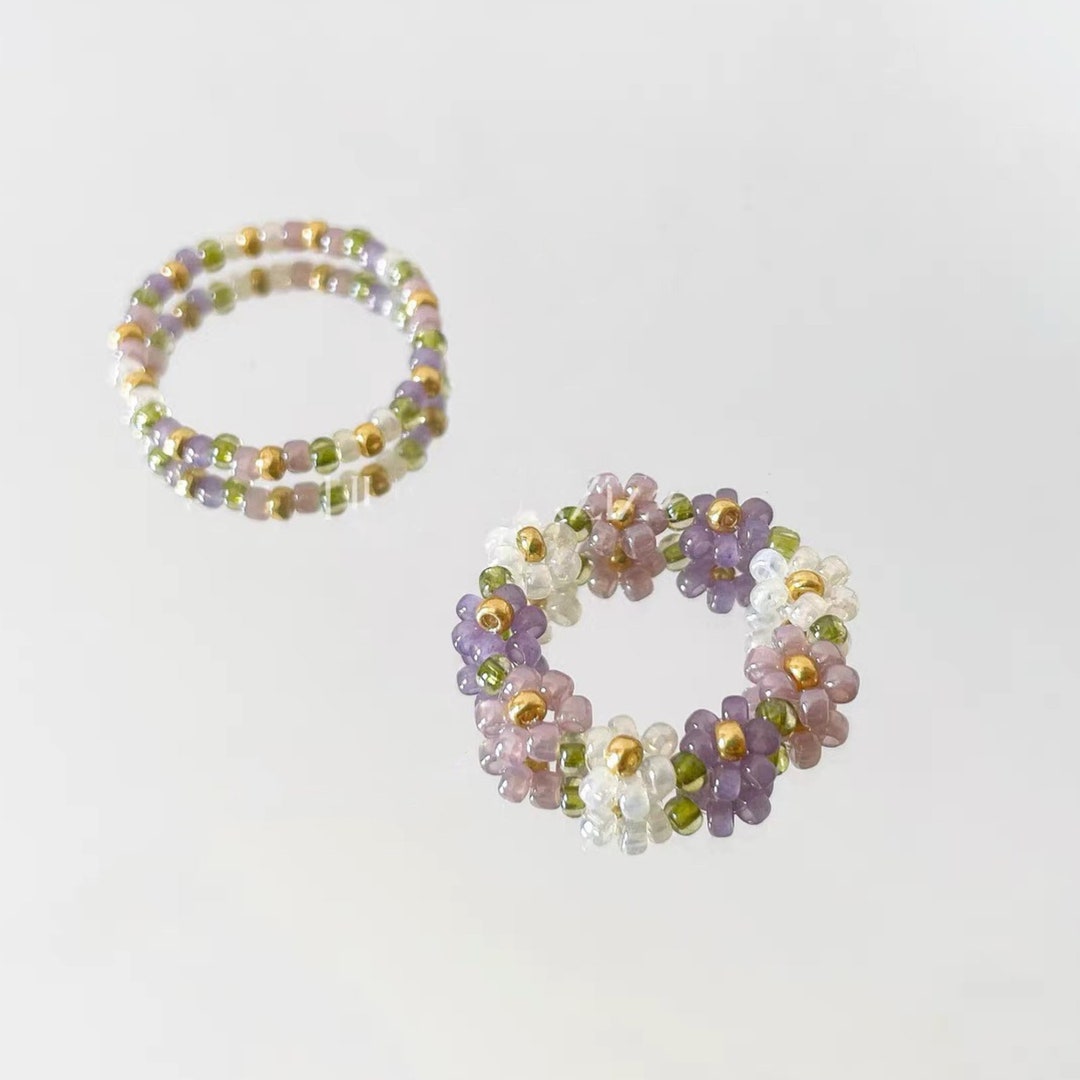Flower Bead Ring, Seed Bead Ring, Beaded Rings, Flower Rings, Y2K Ring ...