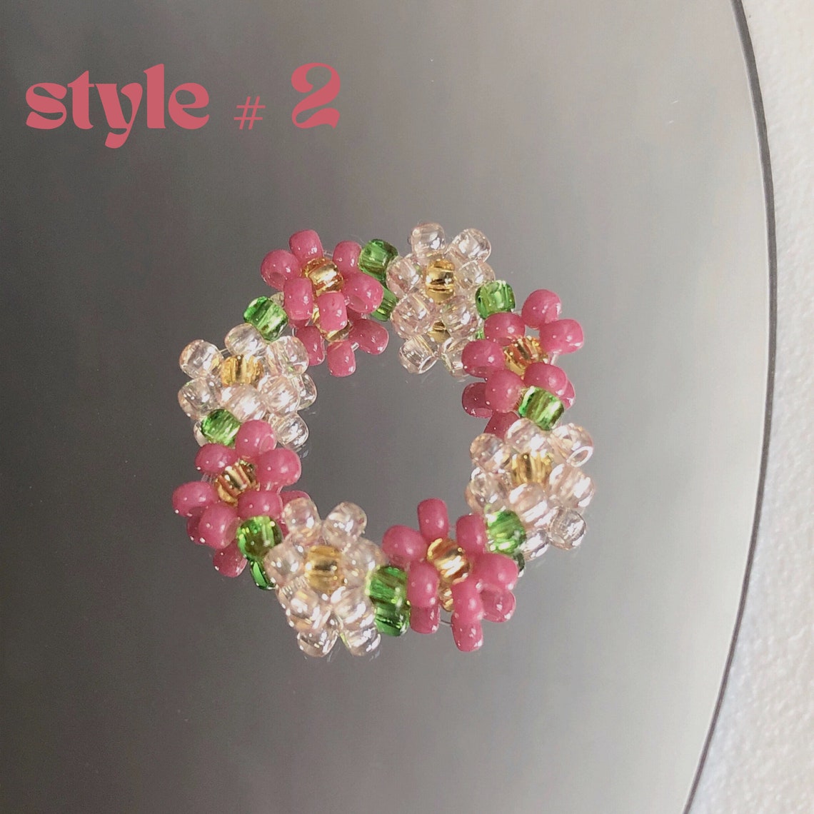 Daisy Flower Beads Ring, Beaded Rings, Y2K Rings, Y2K Jewelry, Floral ...