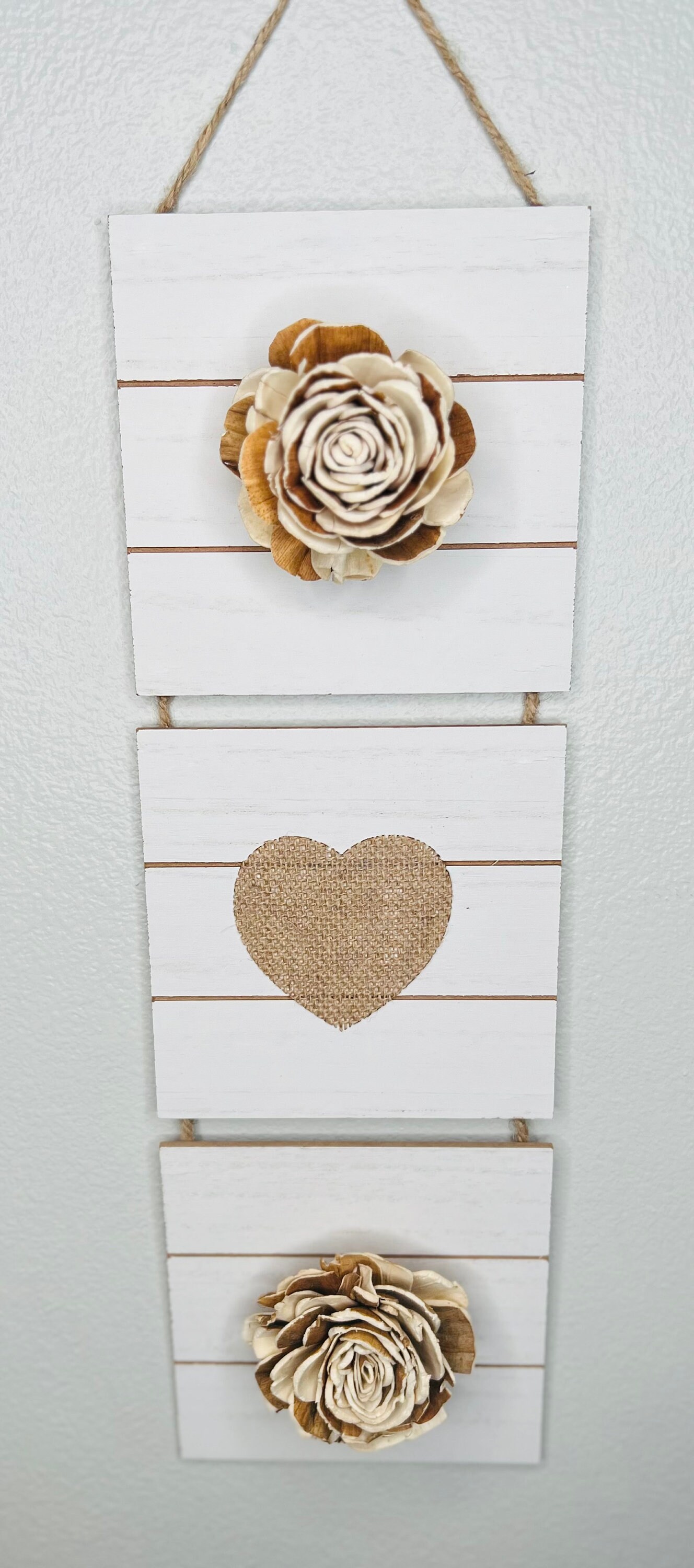 Rustic Wooden Wall Hanging With Personalized Burlap Heart and Sola Wood ...