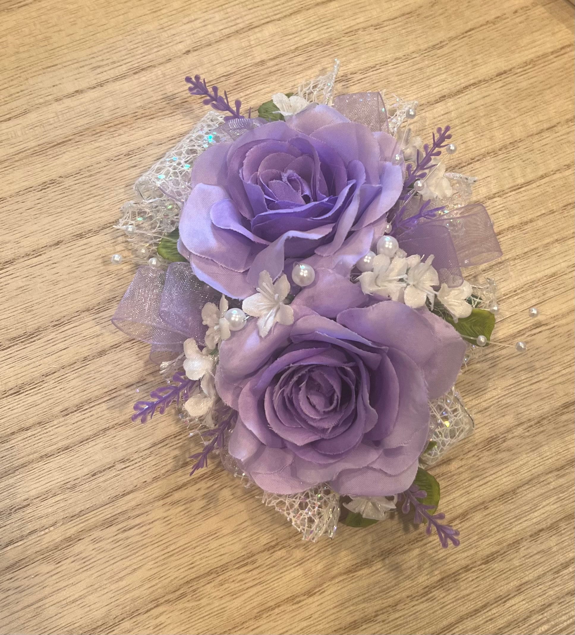 Lavender Rose Wrist Corsage Iridescent Ribbon and Pearls Wedding Prom ...
