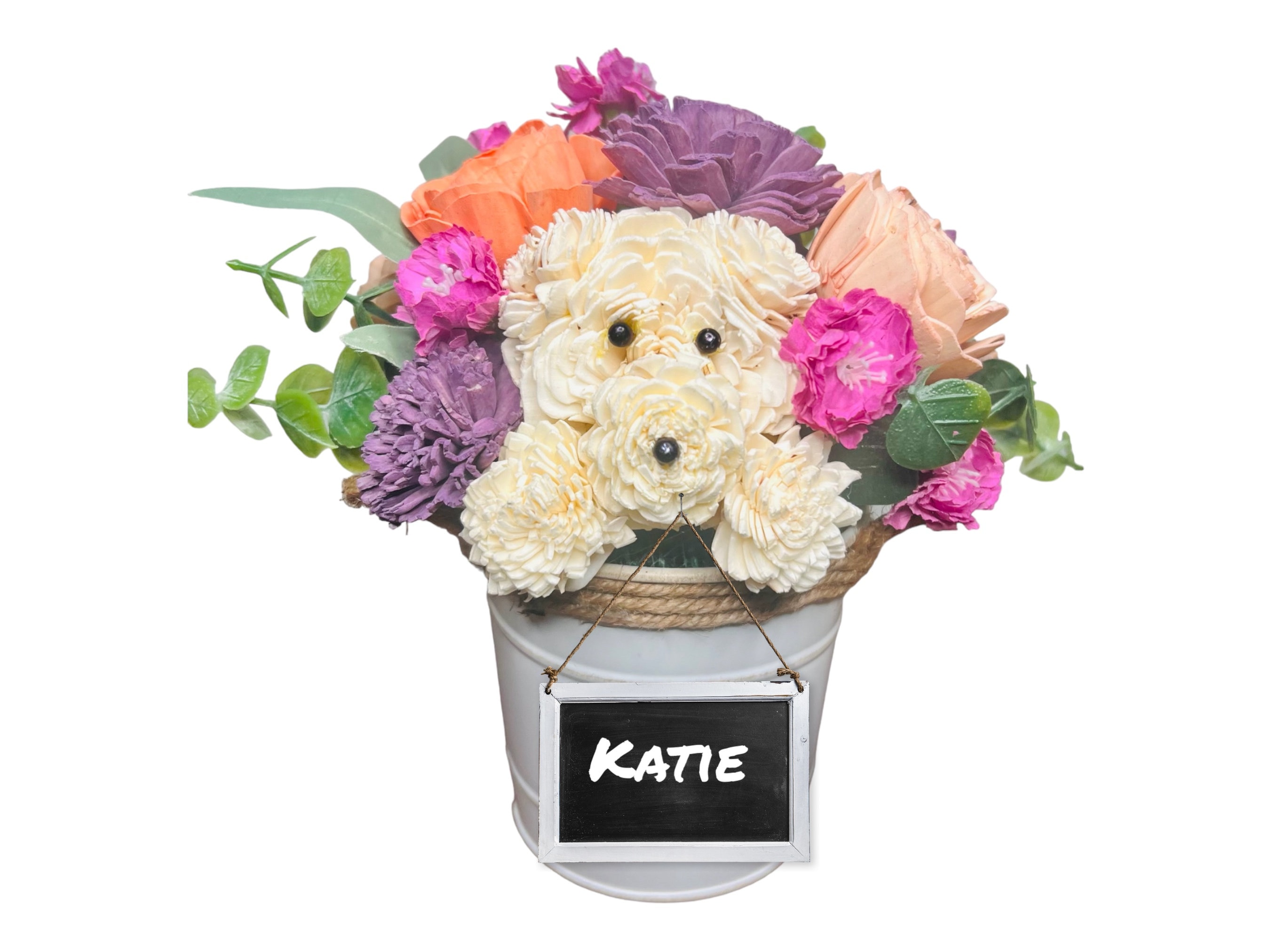 Puppy Love: Handcrafted Wood/silk Flower Bouquet - Dog Theme, Pet Lover ...