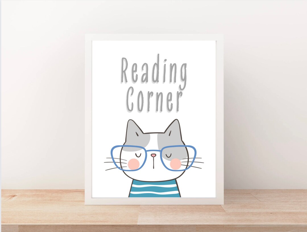 Reading Corner Print Classroom Poster Reading Print Playroom Decor Cat ...