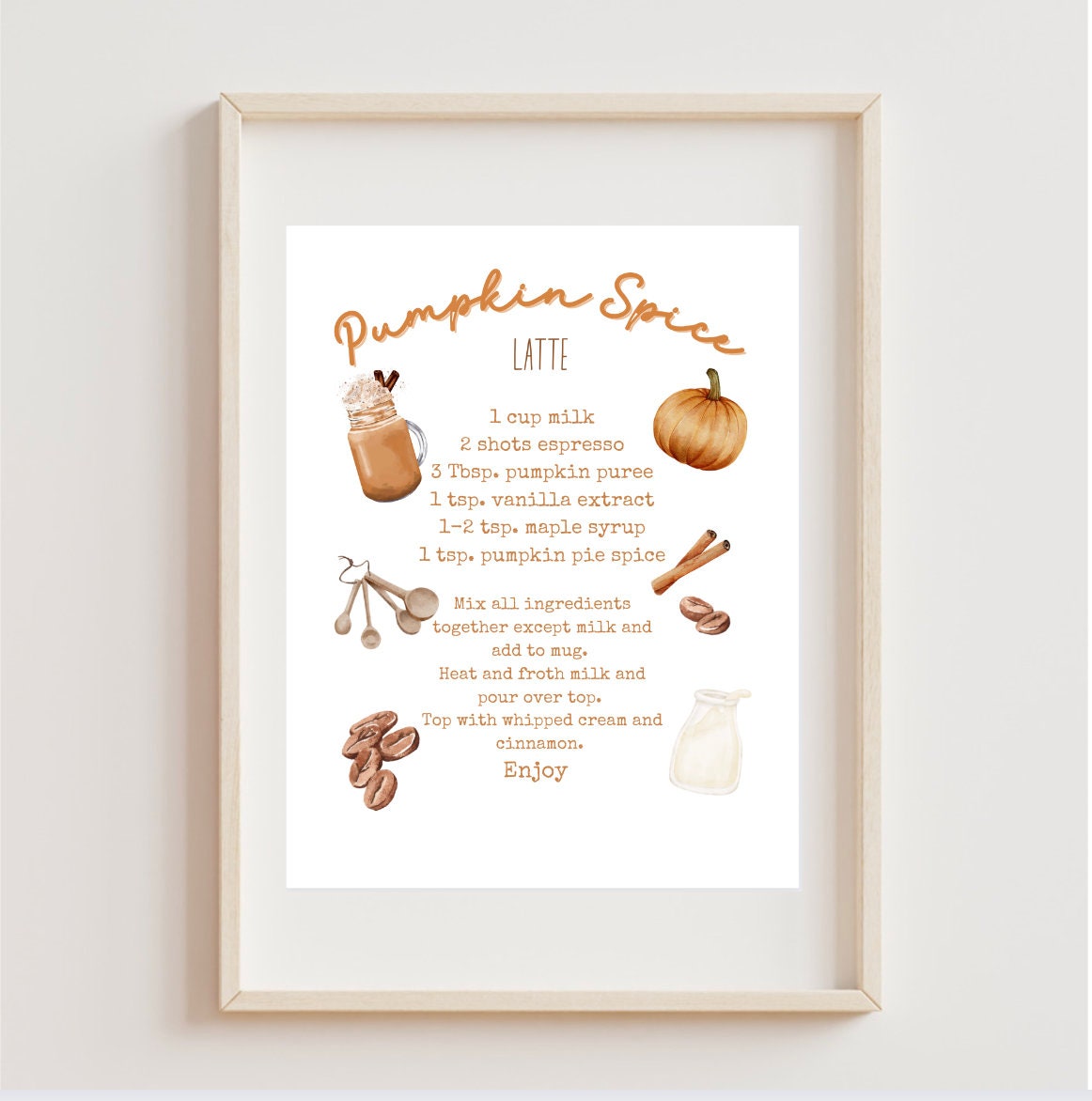Pumpkin Spice Latte Print, Printable Recipe Art, Fall Art Print ...