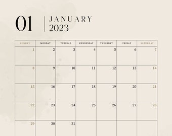 Printable 2023 Calendar in Beige - Etsy