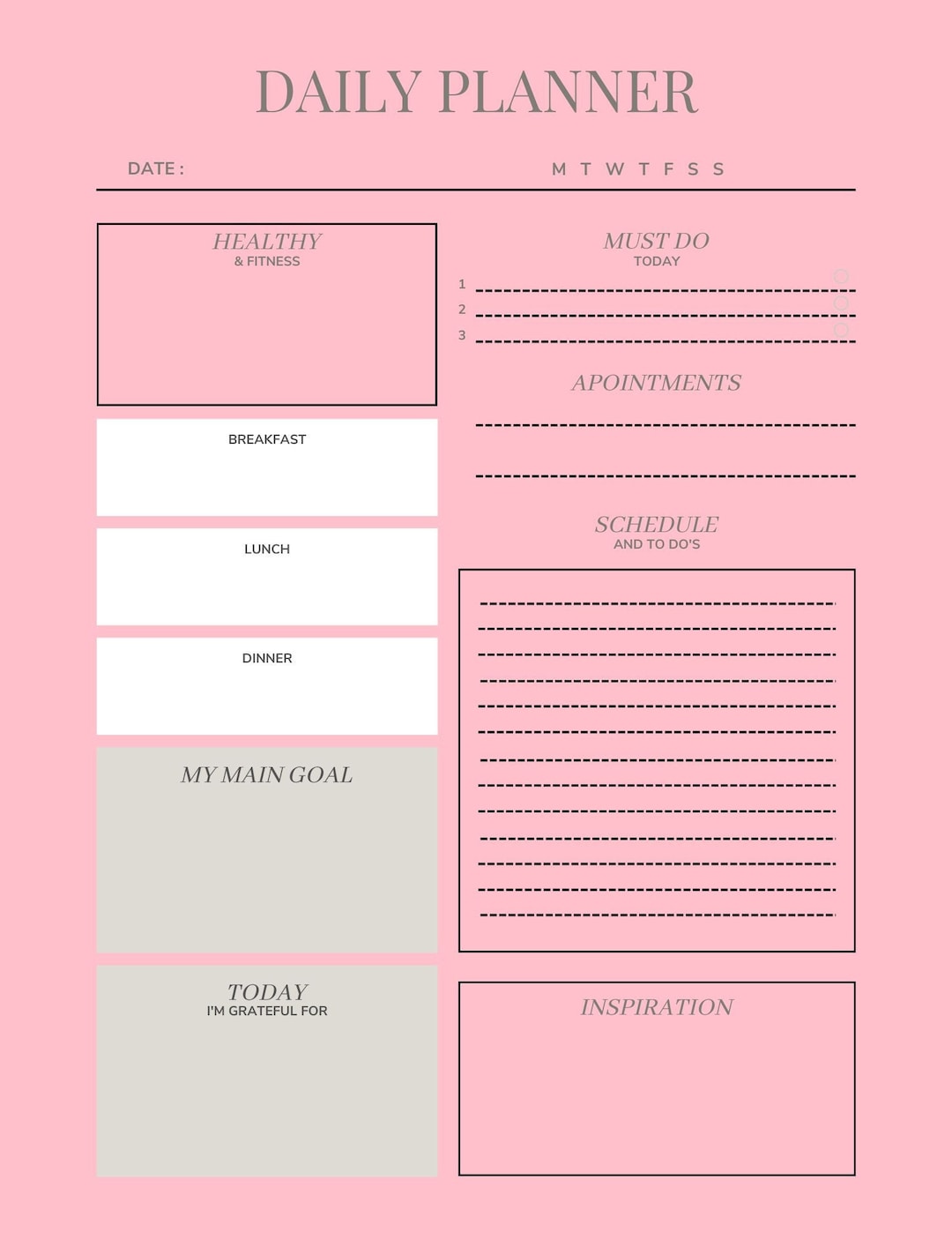 Daily Planner Printable Pink - Etsy