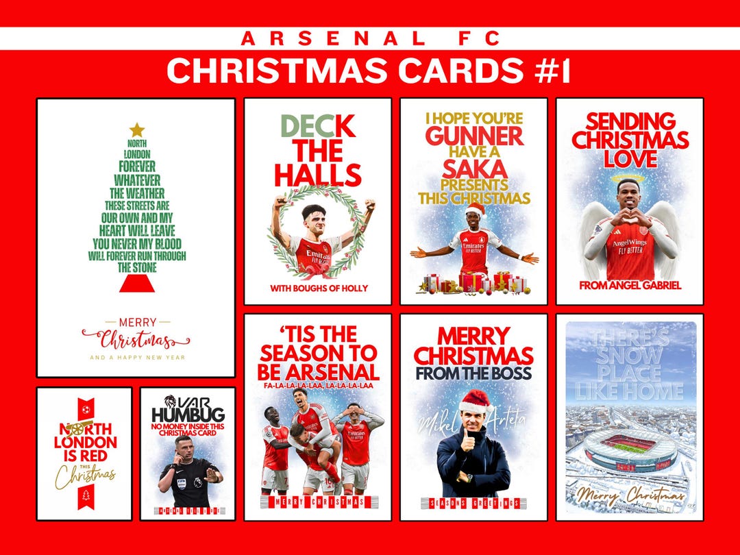 Arsenal FC CHRISTMAS Cards | A6 Cards | Choose From 9 Unique ...