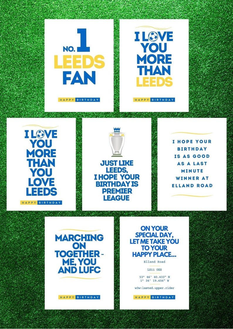 Leeds United Football Club Birthday Card choose From 7 Designs ...