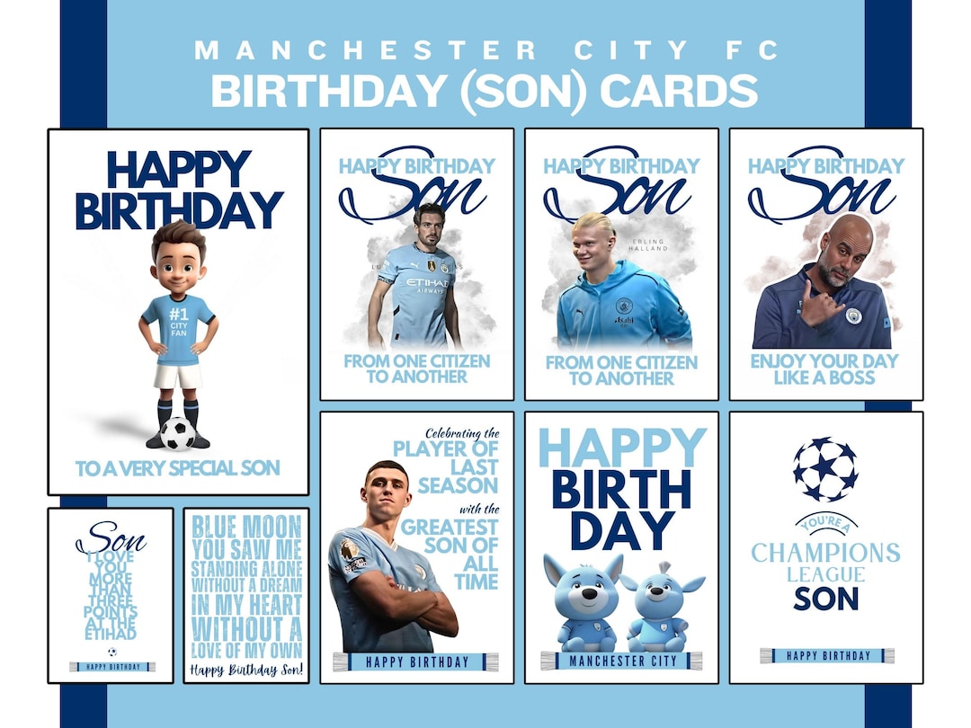Manchester City FC BIRTHDAY (SON) Greeting Cards | A6 Cards | Choose ...