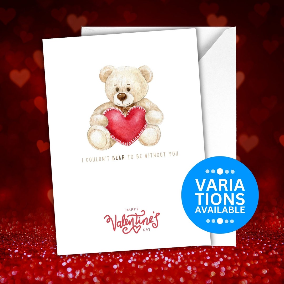 Cute Teddy Bear Valentines Card For Him Or Her Romantic Valentines Day