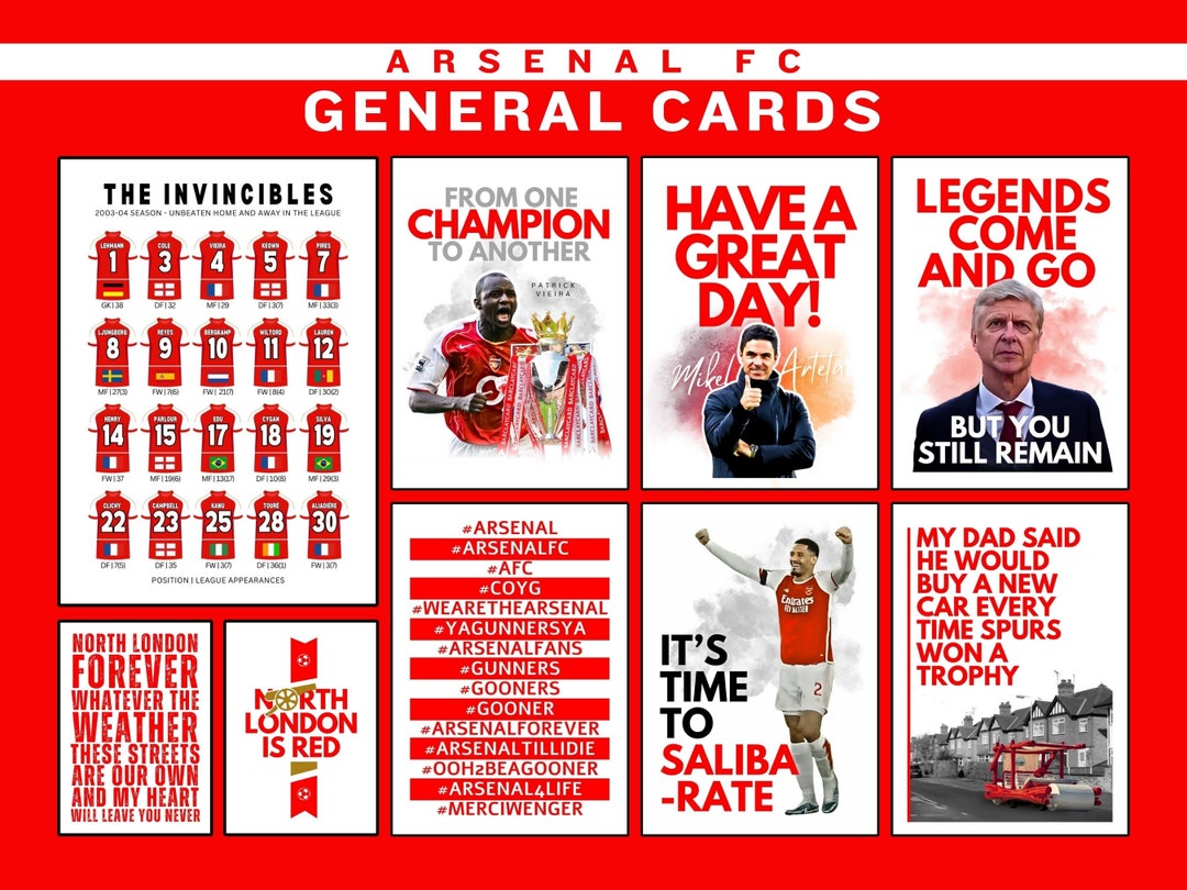 Arsenal FC GENERAL Greeting Cards | A6 Cards | Choose From 9 Unique ...