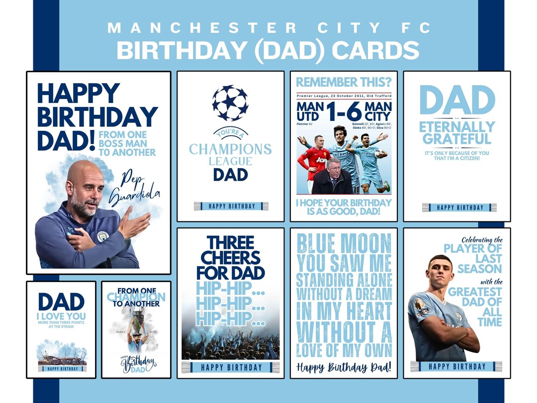 Manchester City FC BIRTHDAY (DAD) Greeting Cards | A6 Cards | Choose ...