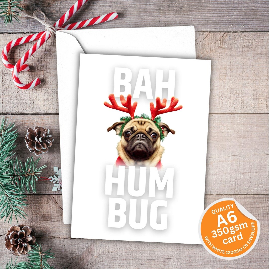 Funny Pug Christmas Card | Bah Humbug, Dog Lovers - Etsy