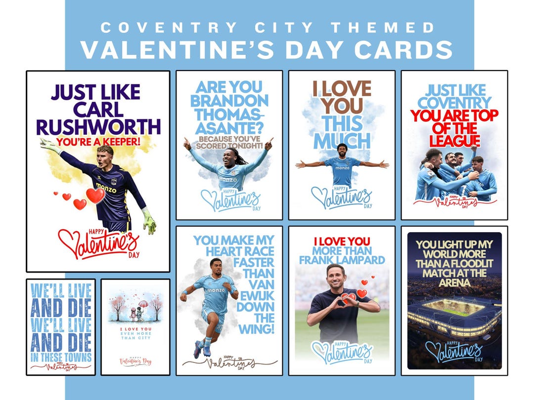 Coventry City FC | Valentine's Day Cards | A6 | Choose From 16 Designs ...