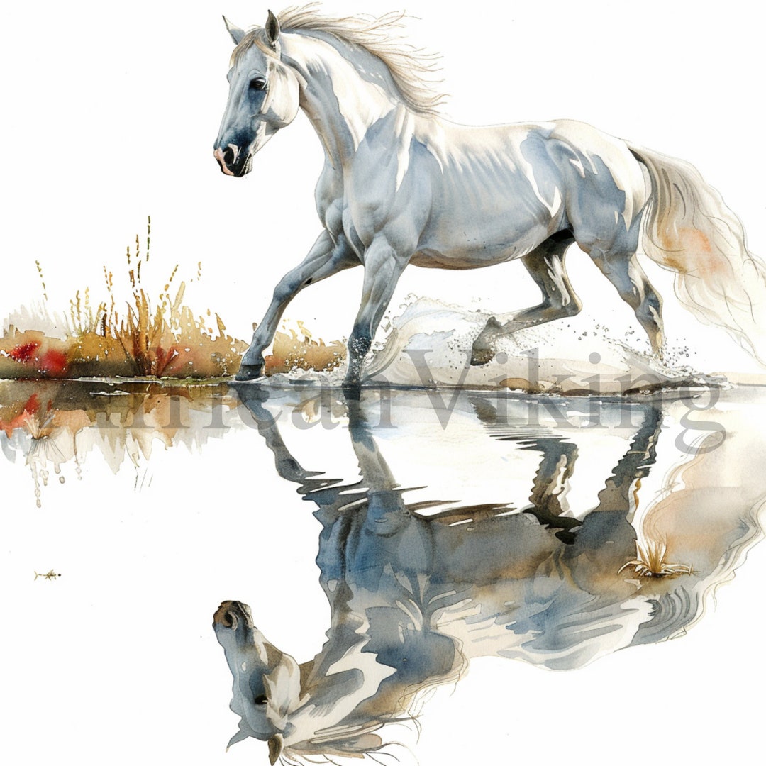 White Horse Watercolor Clipart: Nursery Art Prints (digital Download ...