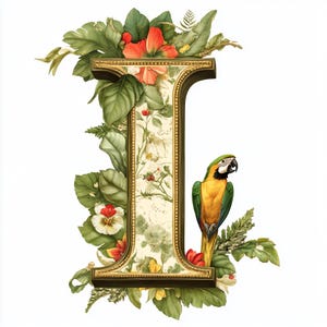 Botanical Letter I Clipart: Floral Alphabet Initial (JPG Files) - Etsy