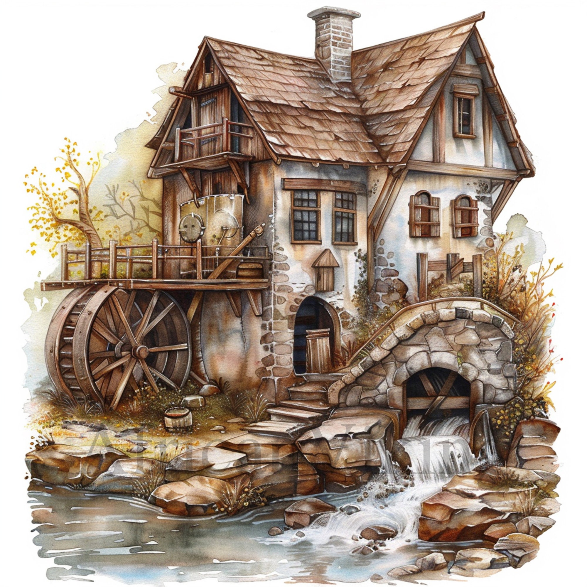 Watermill Clipart | 10 High Quality Jpgs | Instant Digital Download ...