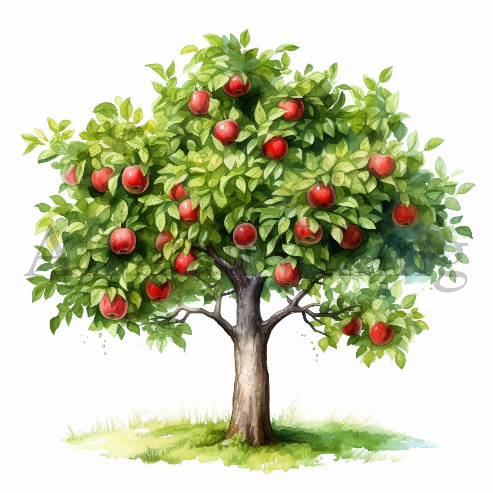 Watercolor Apple Trees Clipart | 10 High Quality Jpgs | Digital ...