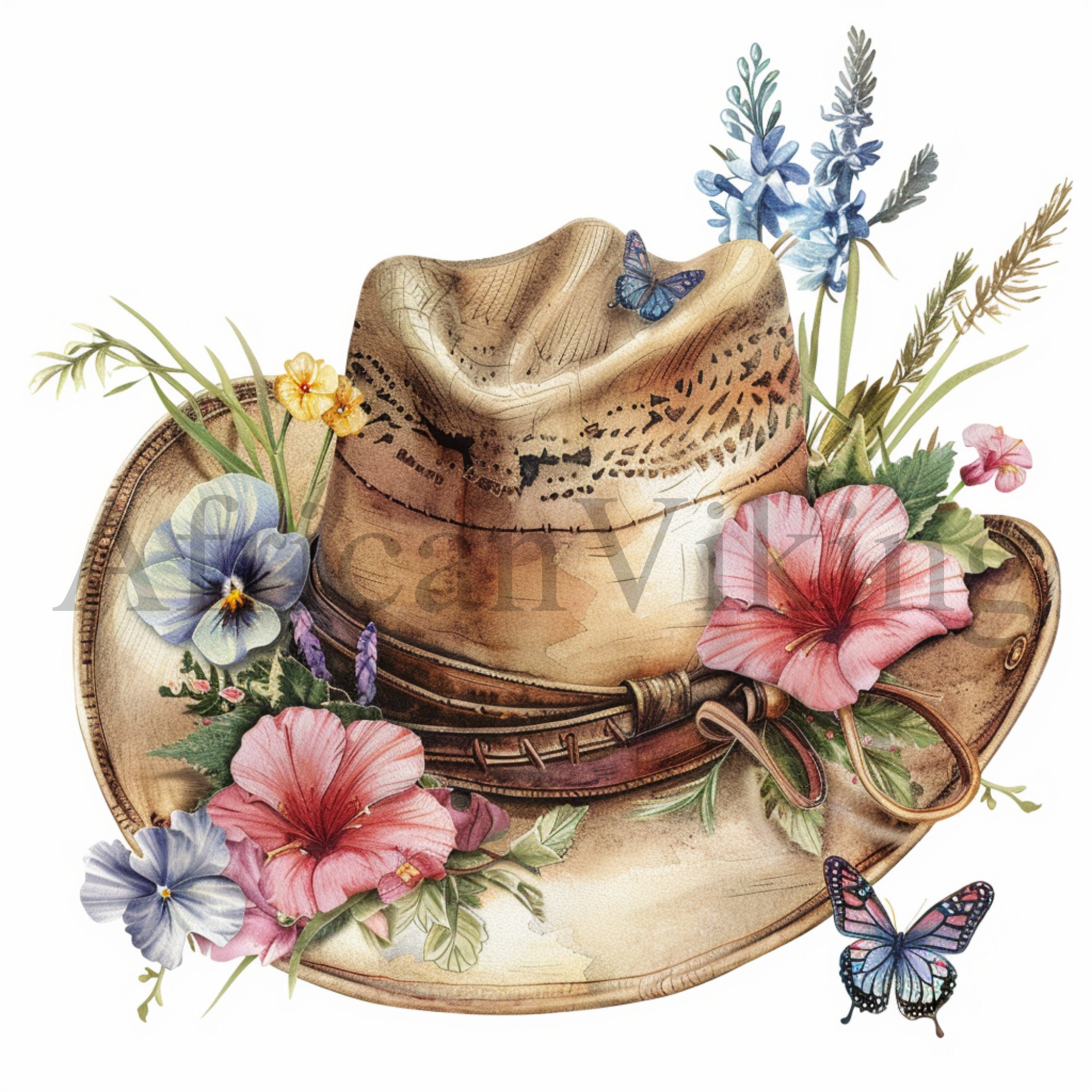 Floral Cowboy Hat Clipart 10 High Quality Jpgs Digital Download Nursery ...