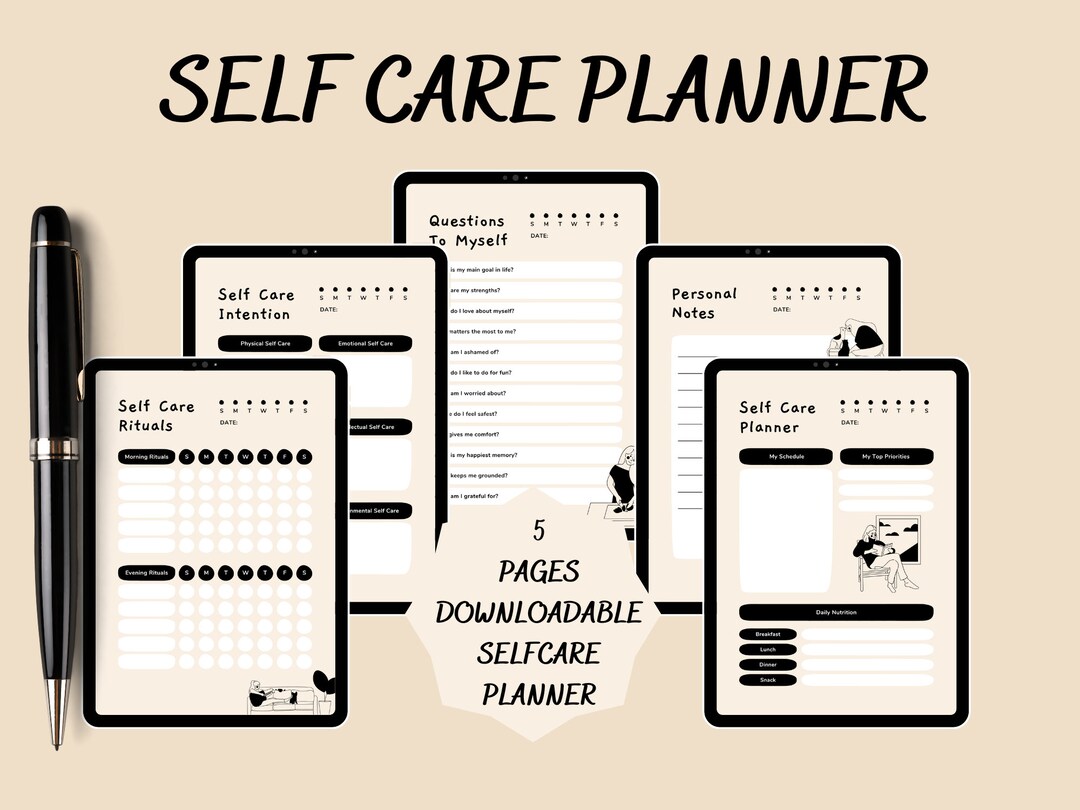 Cream Pastel Illustration Self Care Planner, Self Care Planner, Self ...