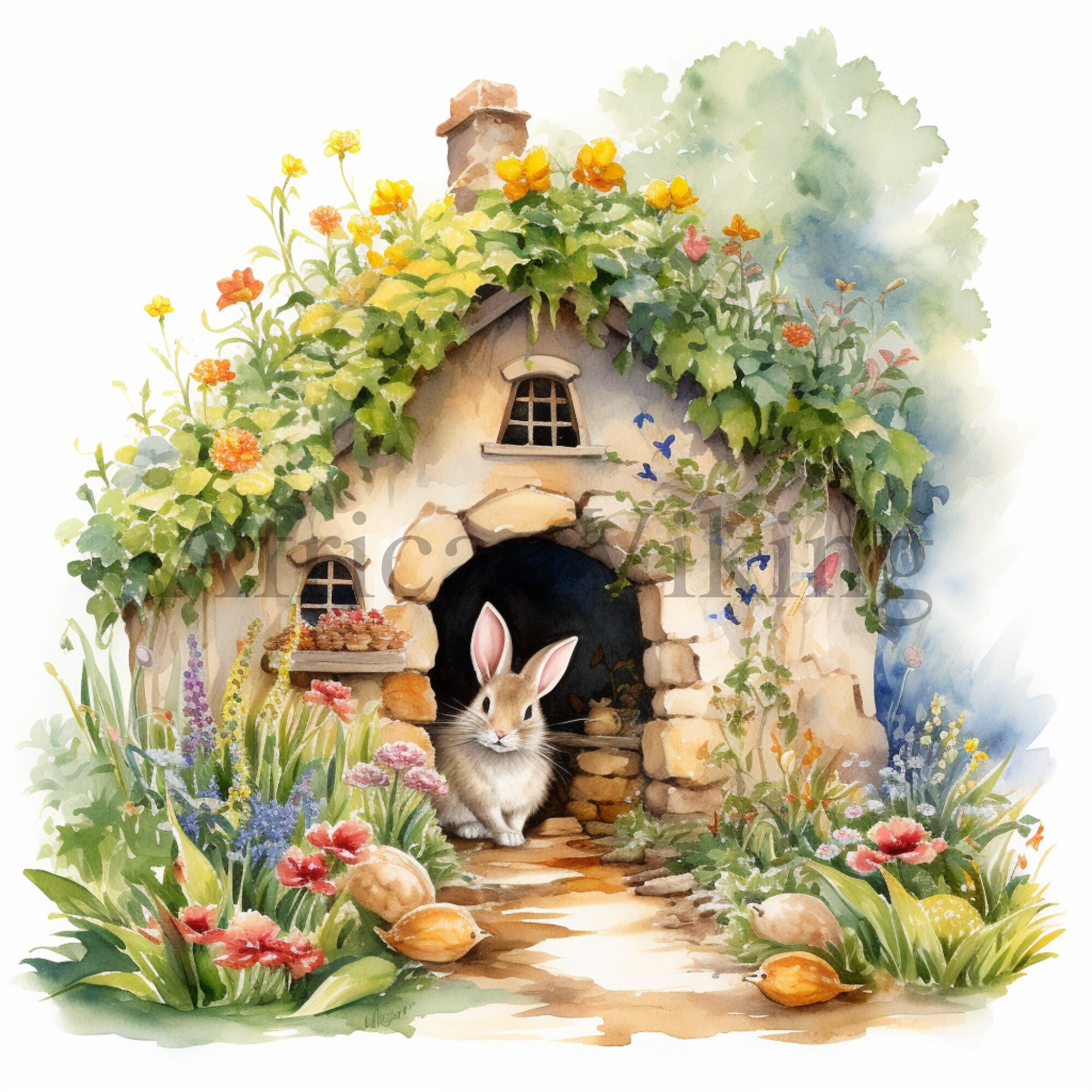 Bunny House Clipart 10 High Quality Jpgs Watercolor Bunny Junk Journals ...