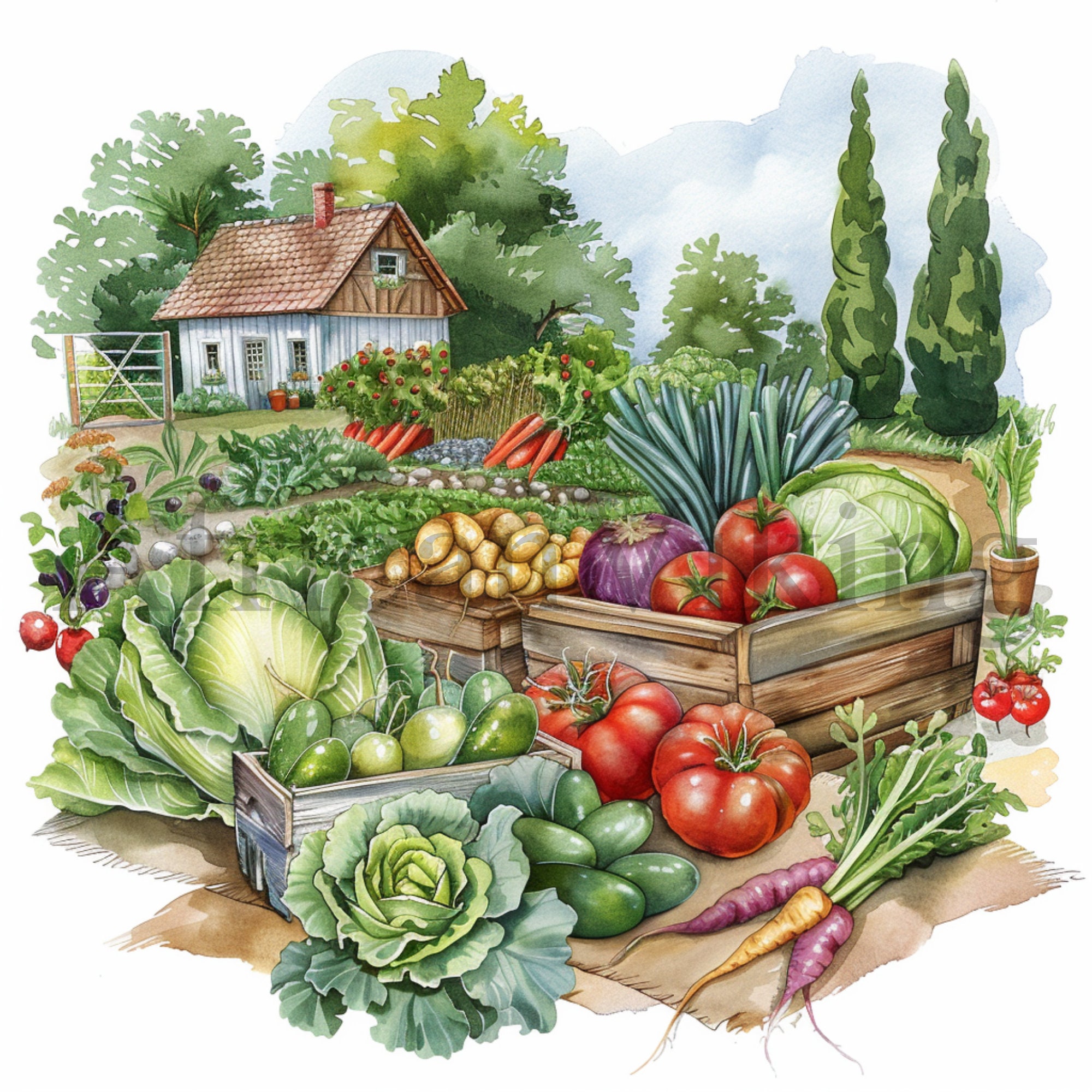 Vegetable Garden Clipart: Farmhouse JPG Images (digital Download) - Etsy