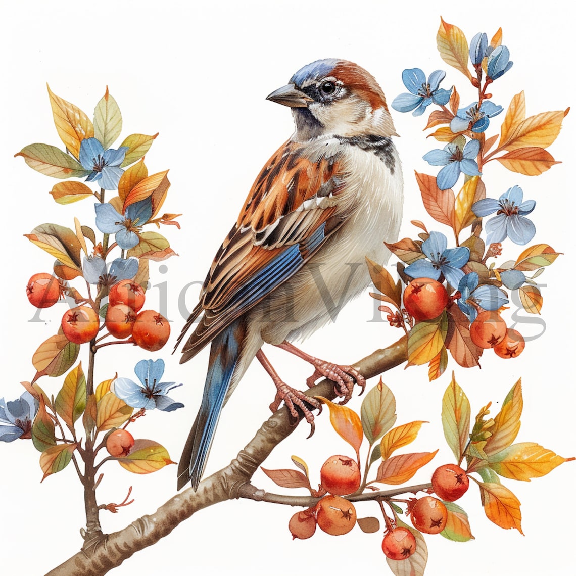 Sparrow Watercolor Clipart: 10 Jpgs, Nursery Art (digital Download) - Etsy