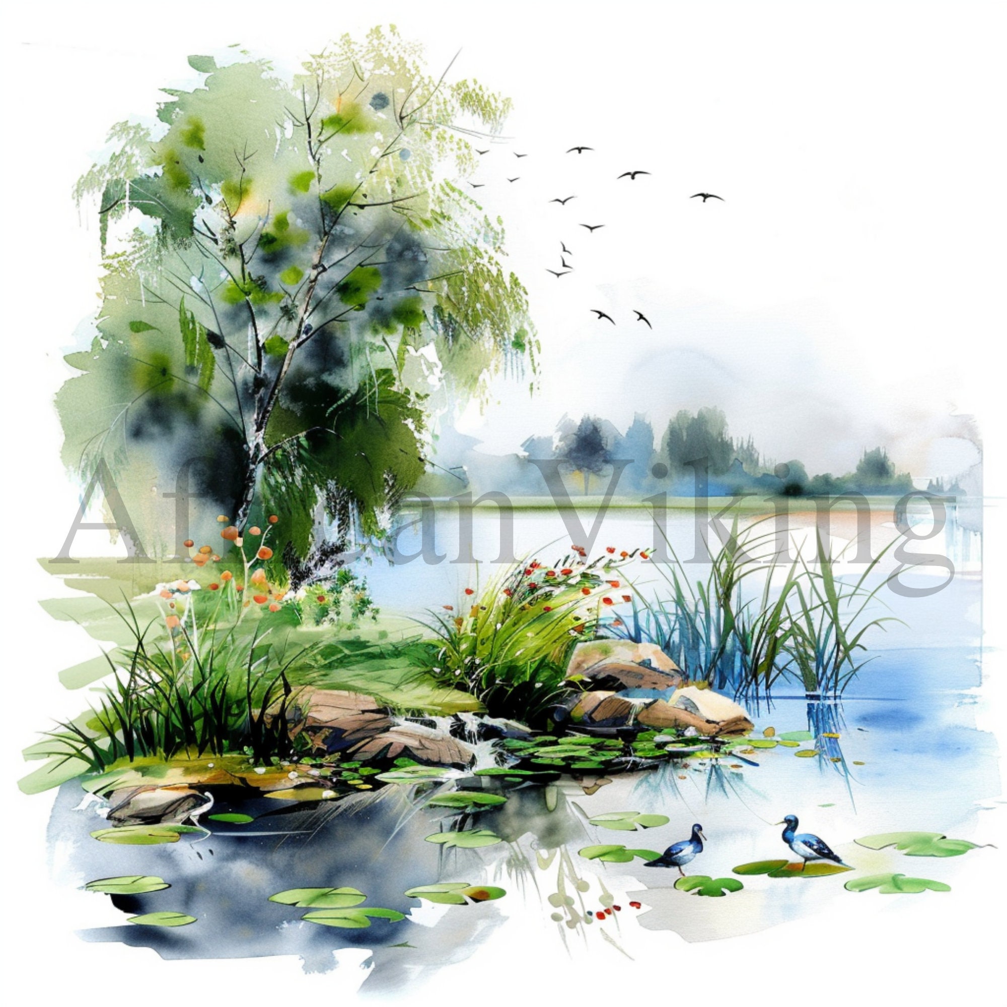 Watercolor Pond Clipart | 10 High Quality Jpgs | Digital Download ...