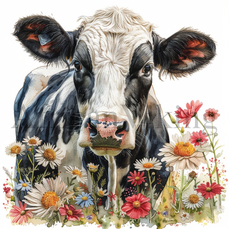 Cow and Flowers Watercolor Clipart: Nursery Art (digital Download) - Etsy