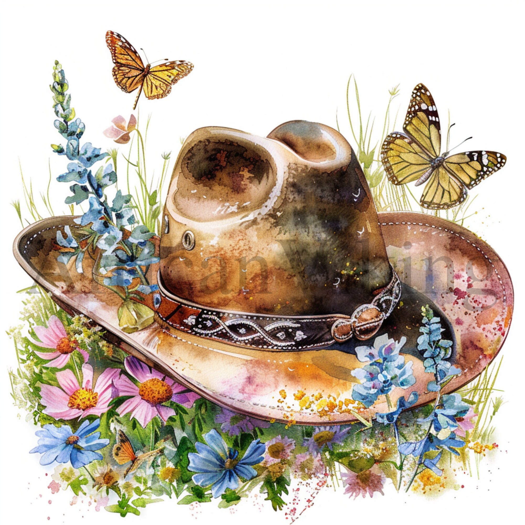 Floral Cowboy Hat Clipart 10 High Quality Jpgs Digital Download Nursery ...