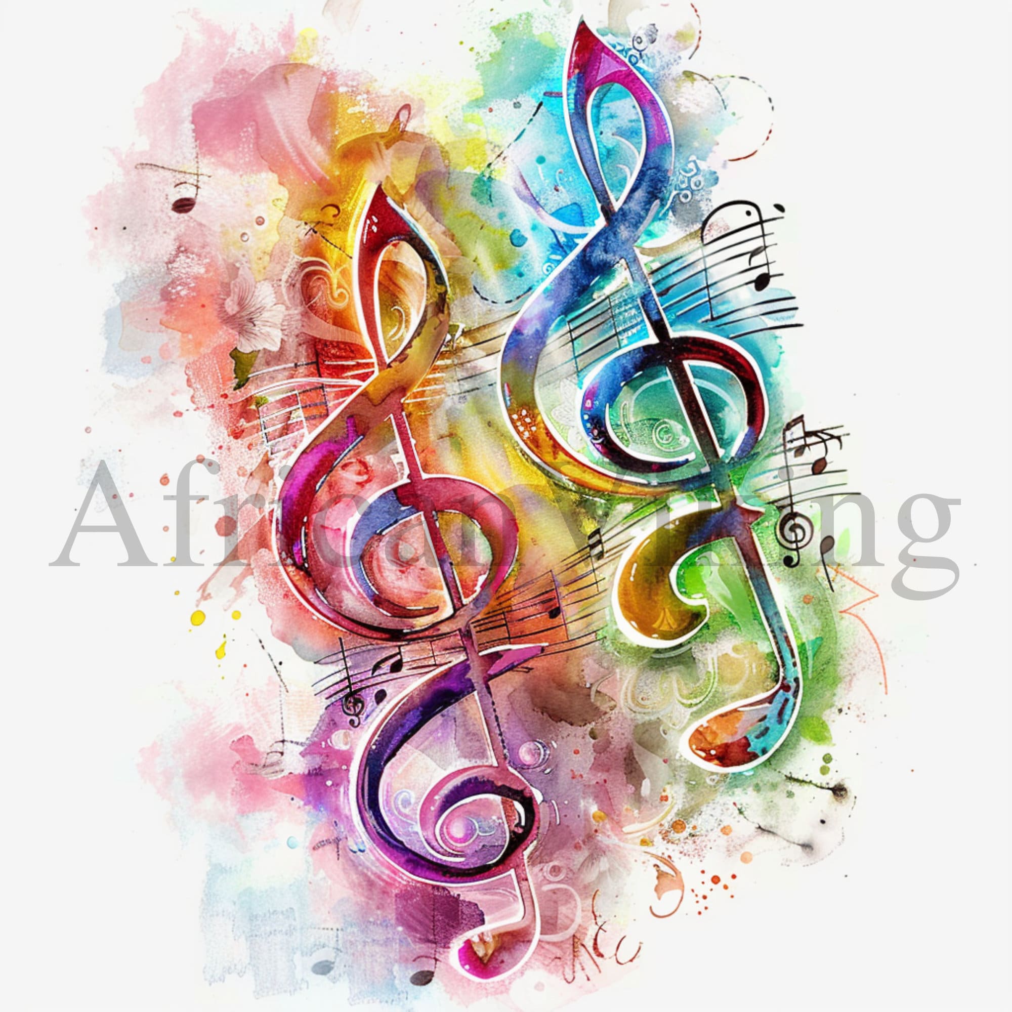 Watercolor Music Notes Clipart | Floral Treble Clef (digital Download ...