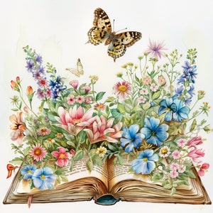 Floral Books Clipart 10 High Quality Jpgs Nursery Art Digital Download ...