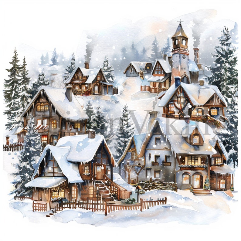 Winter Village Clipart | 10 High Quality Jpgs | Watercolor Art ...