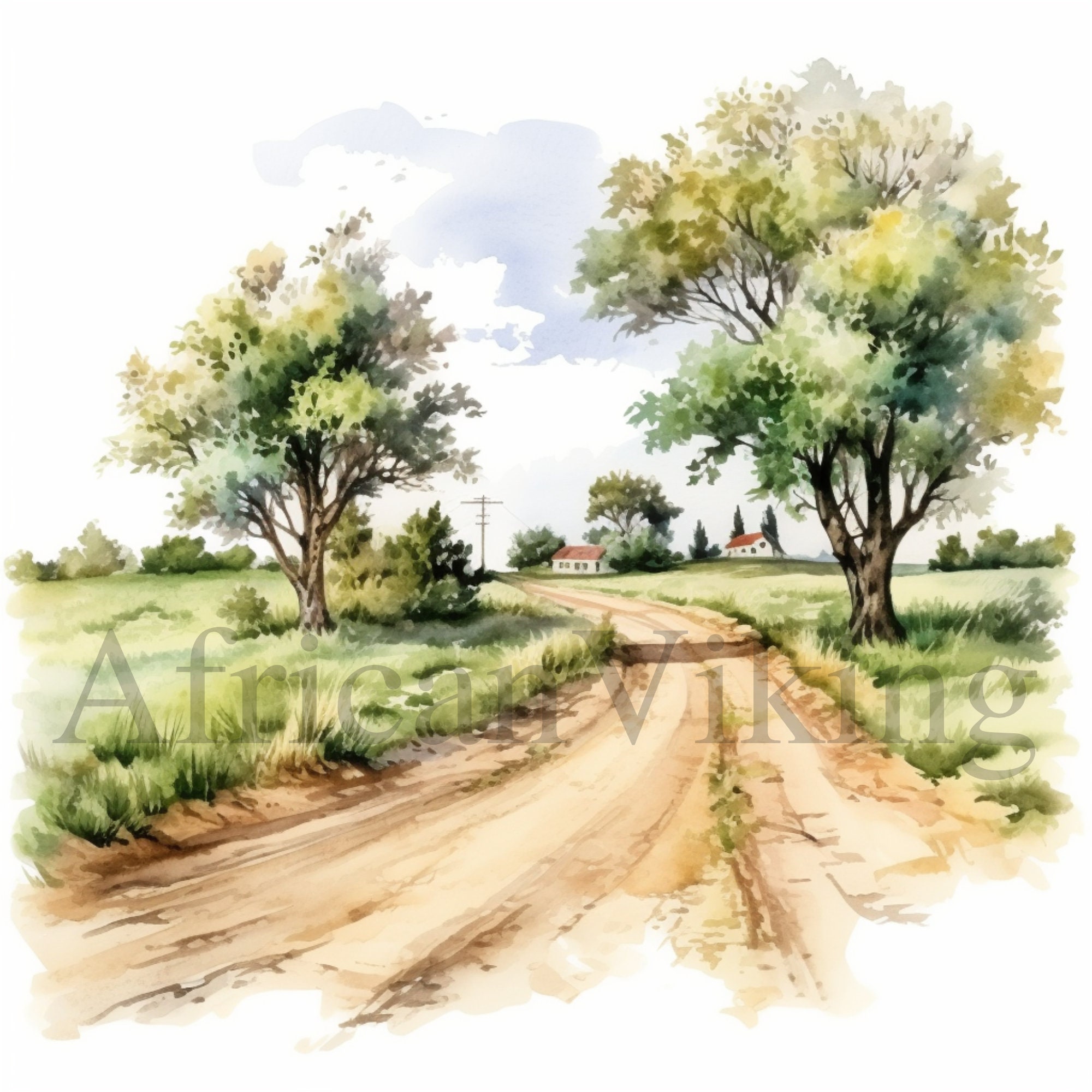 Watercolor Farmhouse Clipart | Country Road Jpgs (digital Download) - Etsy