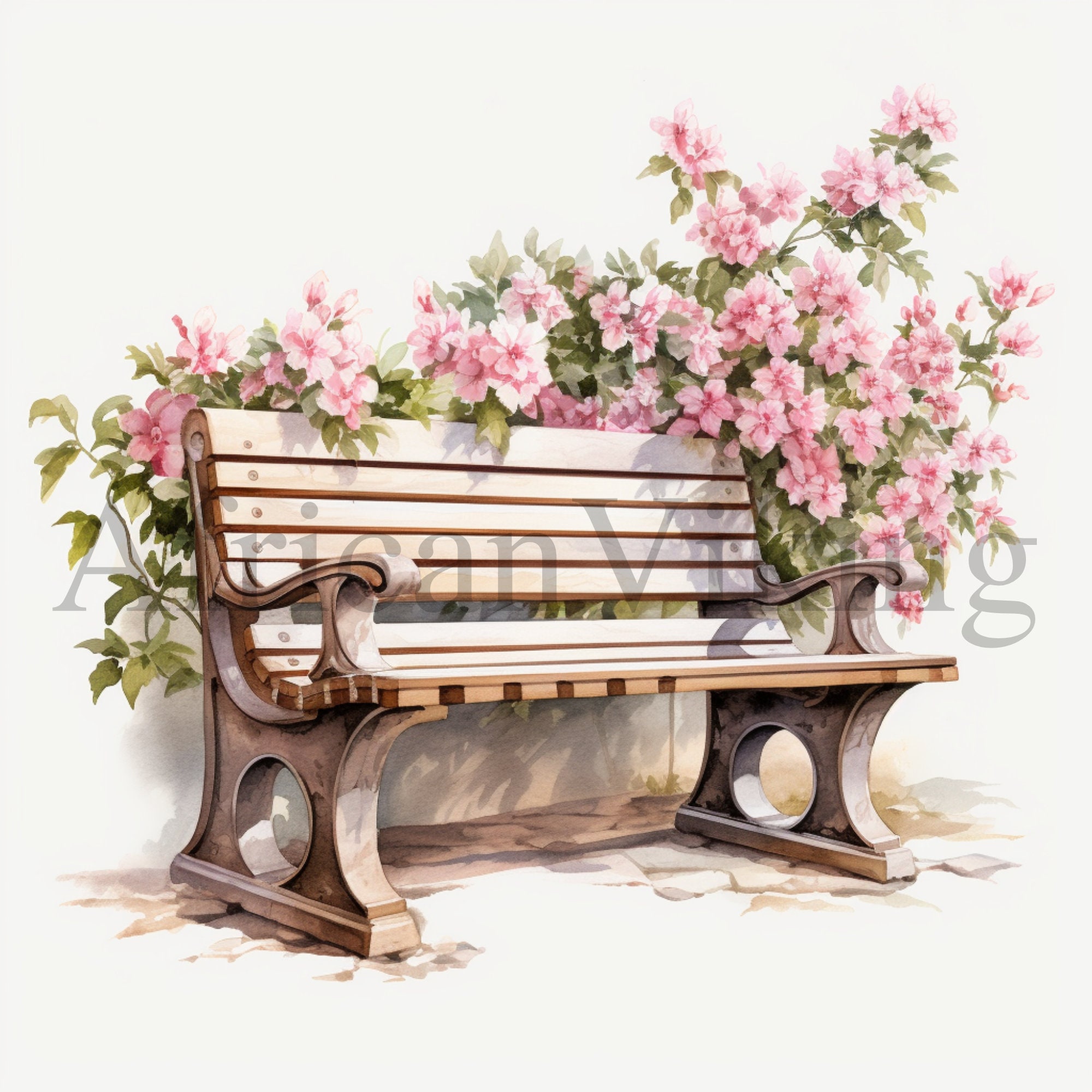 Watercolor Floral Bench Clipart | 10 High Quality Jpgs | Digital ...