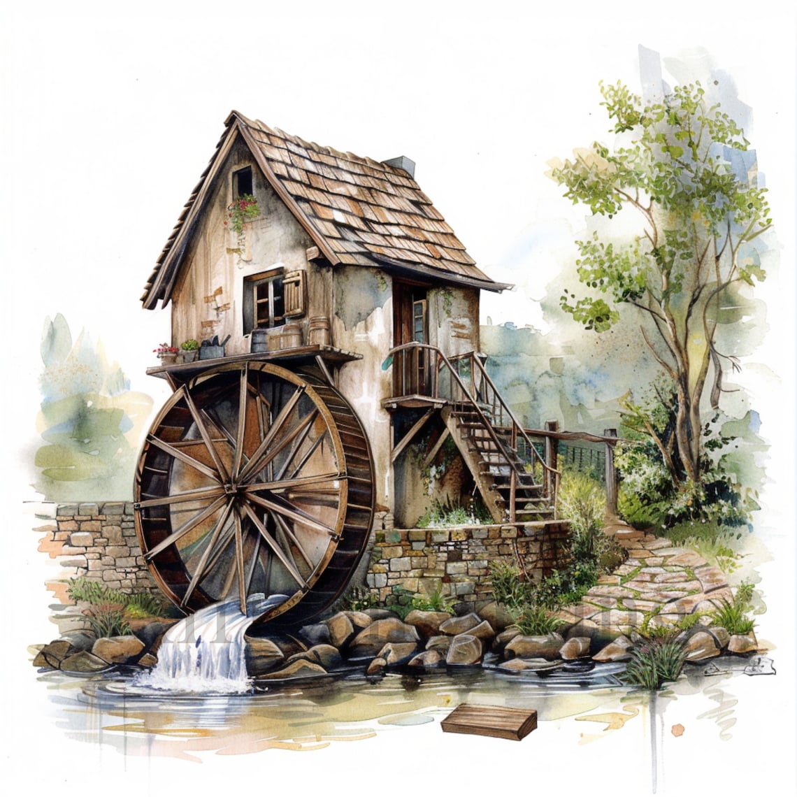 Watercolor Watermill Clipart 10 High Quality Jpgs Digital Download ...