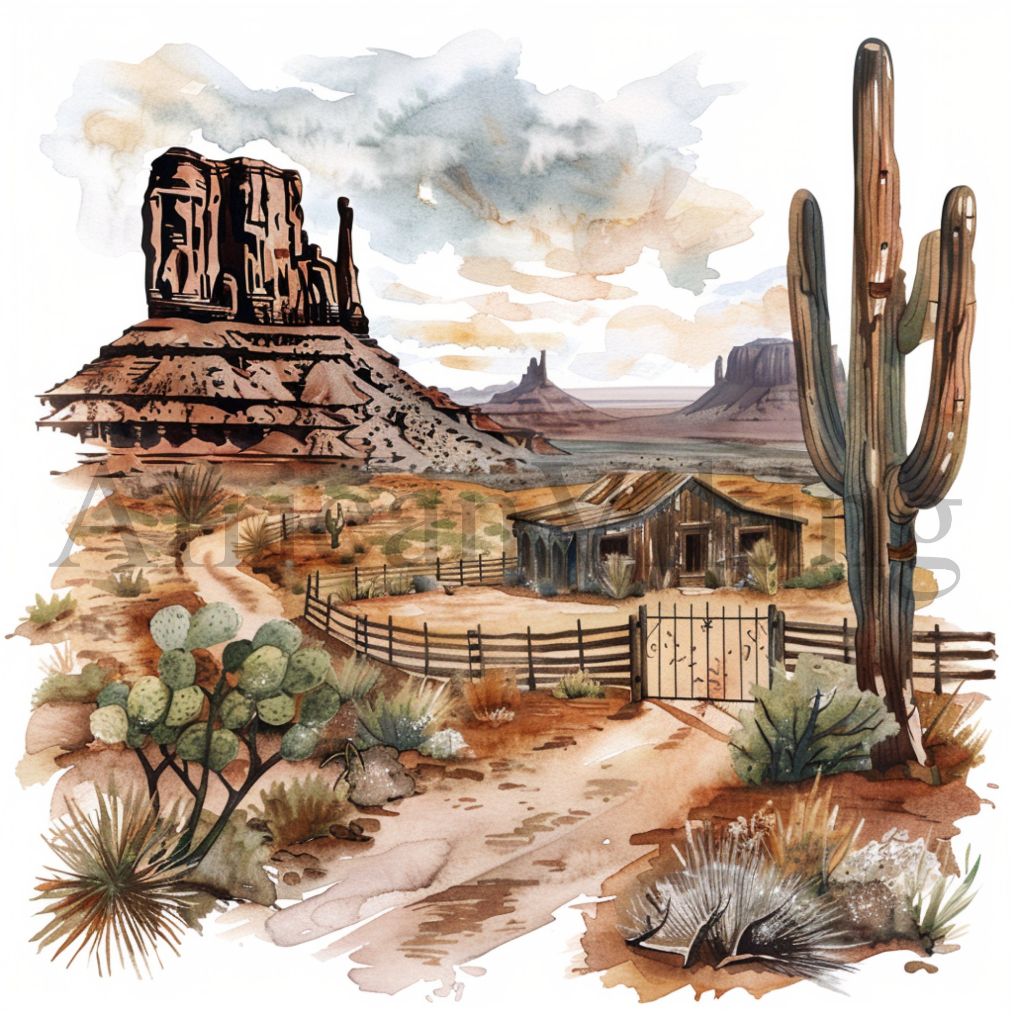 Old West Landscape Clipart 10 High Quality Jpgs Digital Download Mixed ...