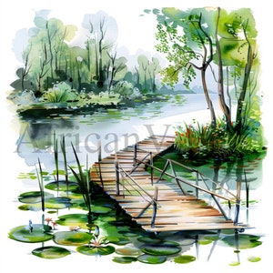 Watercolor Pond Dock Clipart | 10 High Quality Jpgs | Digital Download ...