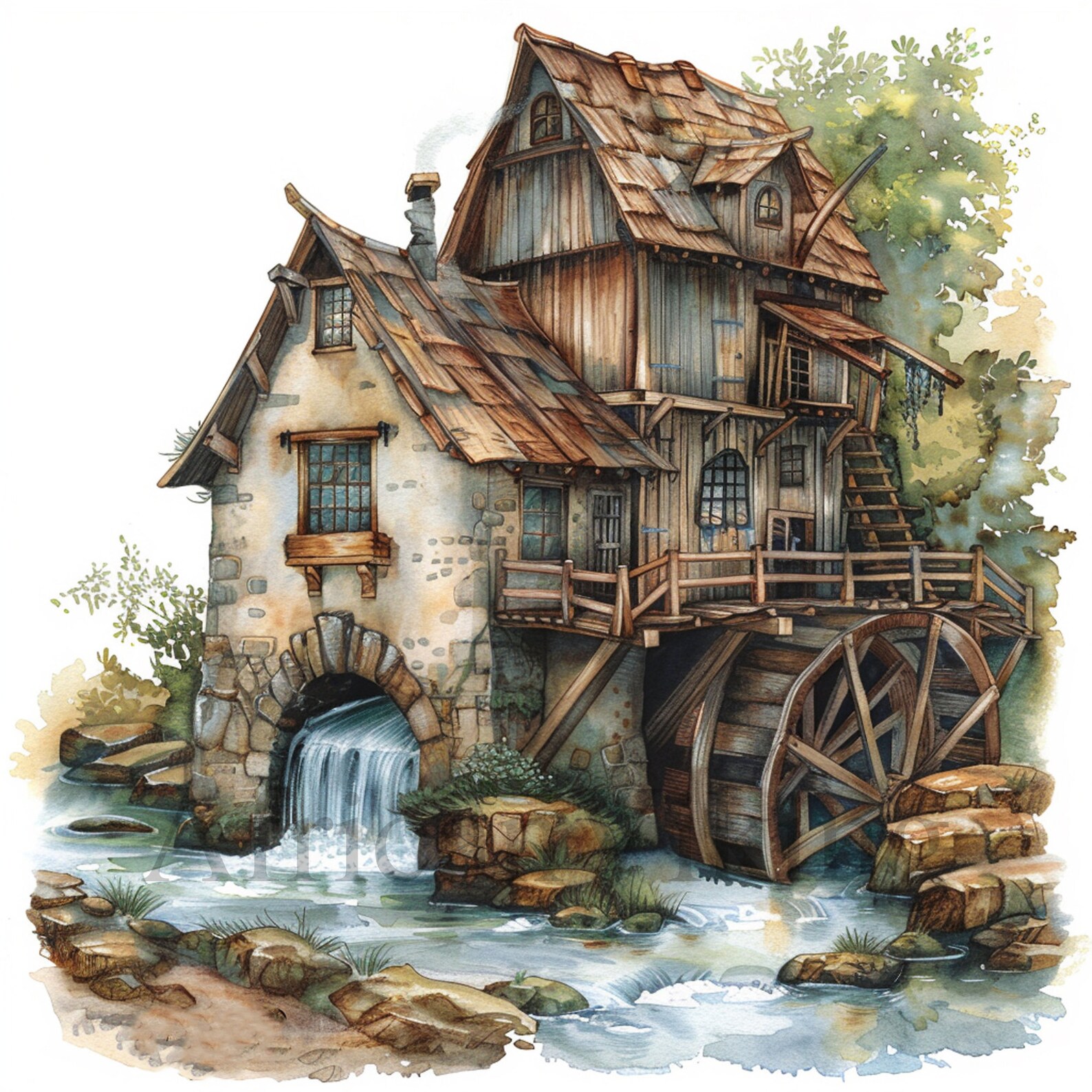 Watermill Clipart | 10 High Quality Jpgs | Instant Digital Download ...